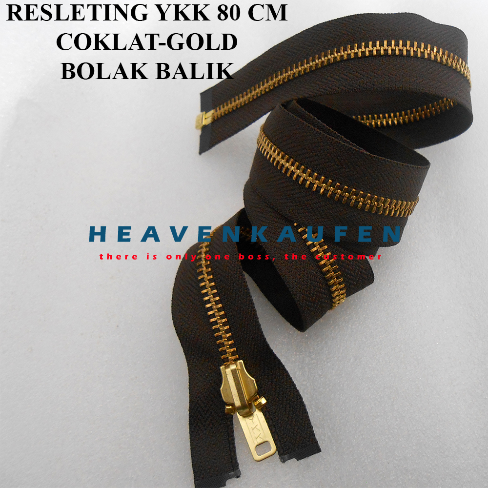 Resleting Zipper 80 cm YKK Gigi Besi Coklat - Gold Set Open - End ...