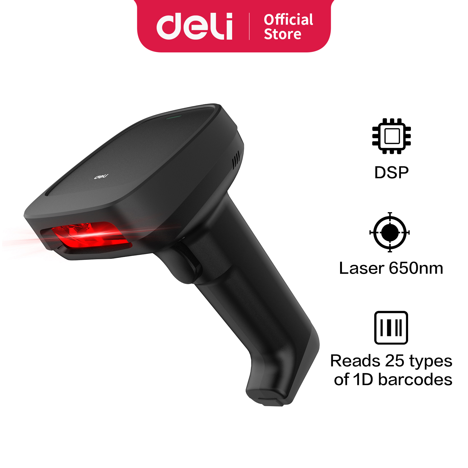 Deli Barcode Scanner 1D Wireless Rechargeable Handheld Pemindai Barcode ...