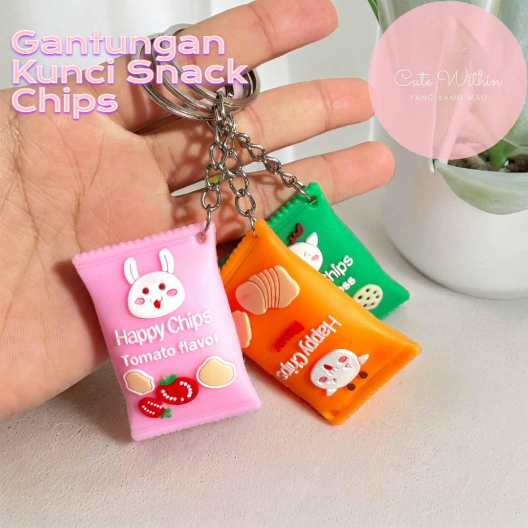 Gantungan Kunci Snacks Happy Chips - keychain keyring aesthetic tas anak sekolah lucu unik ...