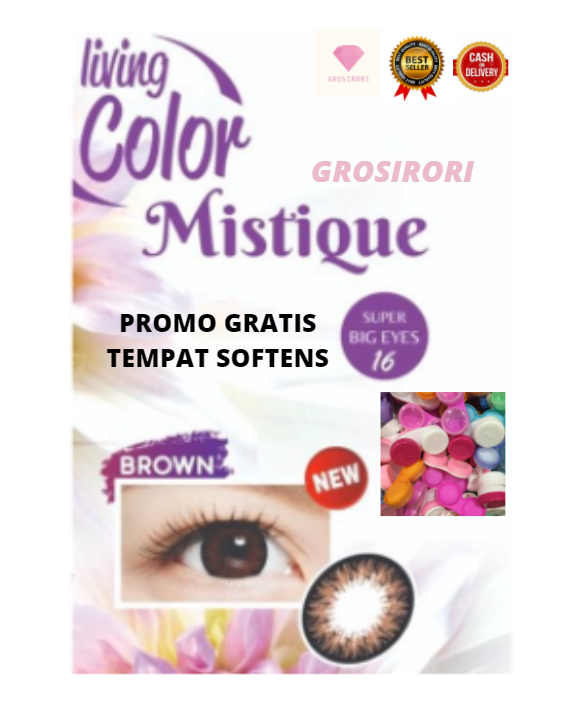 BROWN Mistique Softlens Living Color Big Eyes 16mm + GRATIS TEMPAT ...