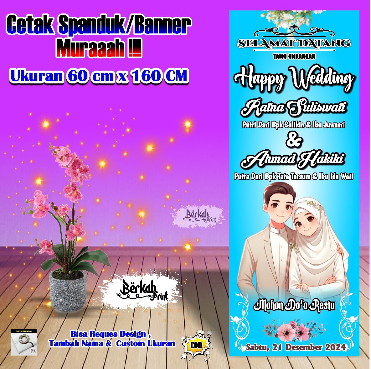 Spanduk Banner Wedding I Pernikahan Ukuran 60 cm x 160 cm | Lazada ...