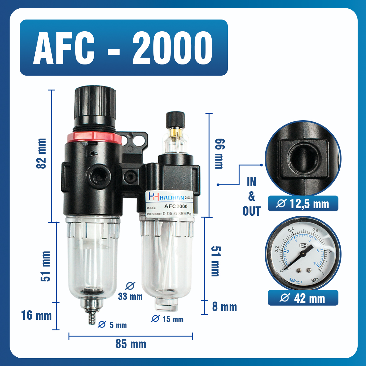 Filter Regulator / Saringan Kompresor Double AFC2000/AFR2000/AR2000 1/4 BSP + Coupler Pneumatic ...