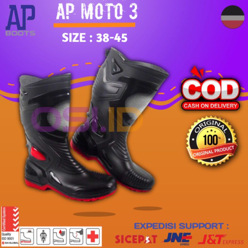 OSI. ID AP Boots Moto 3 Hitam Merah 38-45 - Sepatu Boots Sepatu Bikers ...