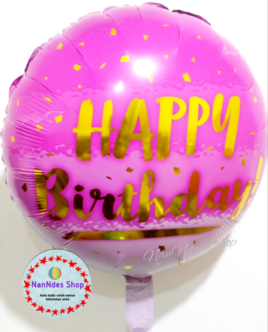 Balon Happy Birthday Foil Bulat Pentung Stick Biru Pink Polkadot Tema ...
