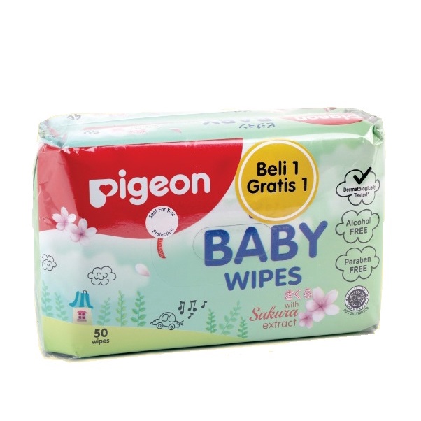 Pigeon Baby Wipes WIth Sakura Extract 50 Wipes - Beli 1 Gratis 1 ...