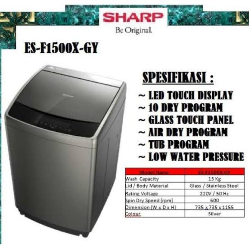 MESIN CUCI 1 TABUNG SHARP ESF 1500 XGY TOP LOADING 15 KG | Lazada Indonesia