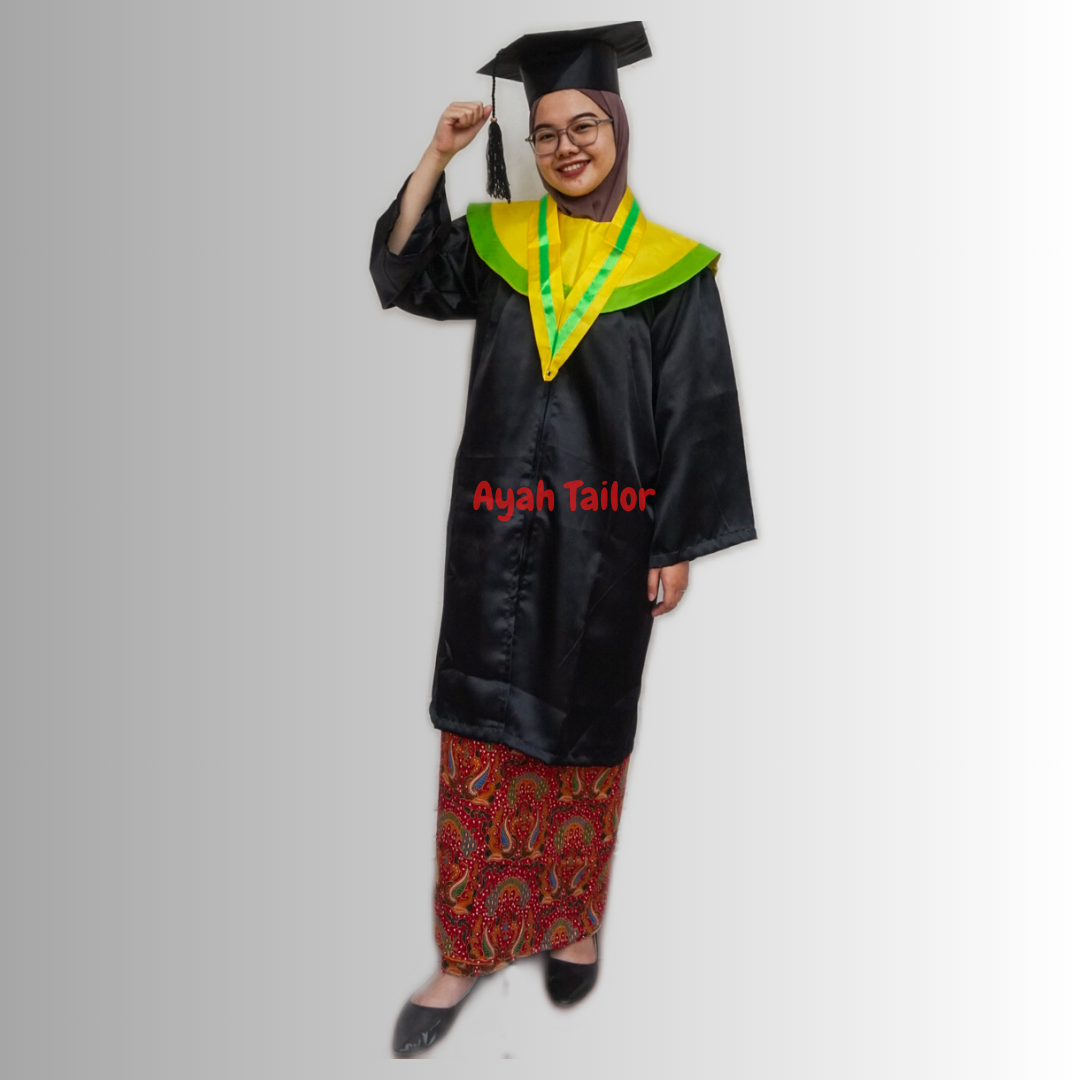 BAJU TOGA JUBAH WISUDA SET LENGKAP SARJANA SET KUNING LIST HIJAU FUJI ...