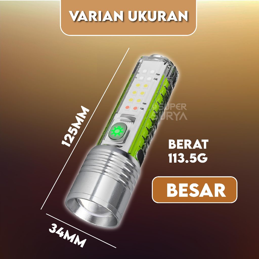 Senter Transparan Magnet 500 Lumens 8 Mode Cas Zoom Waterproof LED ...