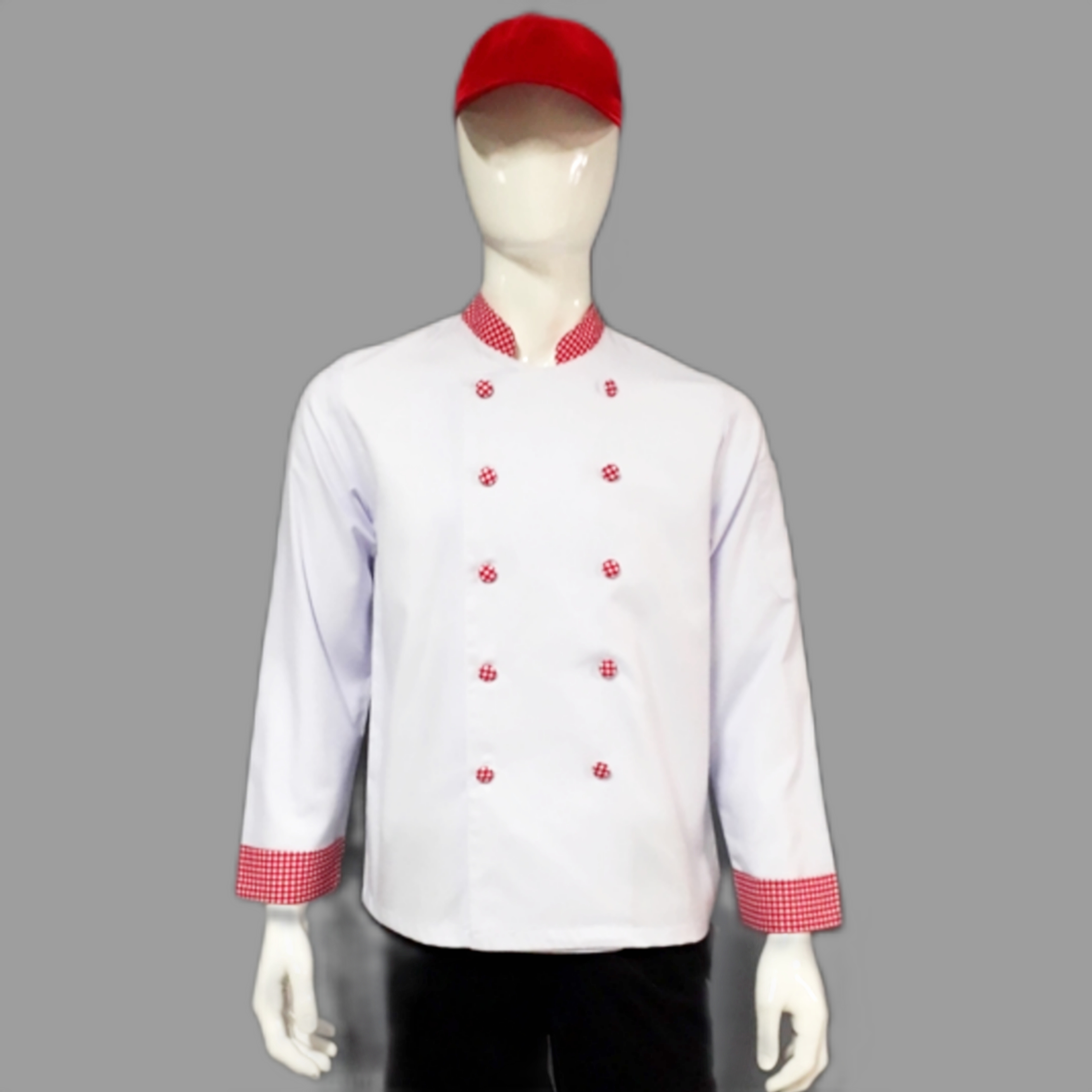 Chefr Wear PRAIA Baju Koki Putih LS Putih Komb Kotak Merah S-XL | Lazada Indonesia