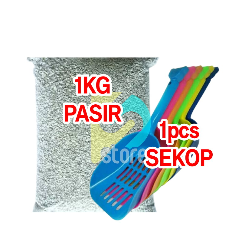 Uk.M Bak+Sekop+Wadah BowlSingle warna random bak pasir kucing anjing ...