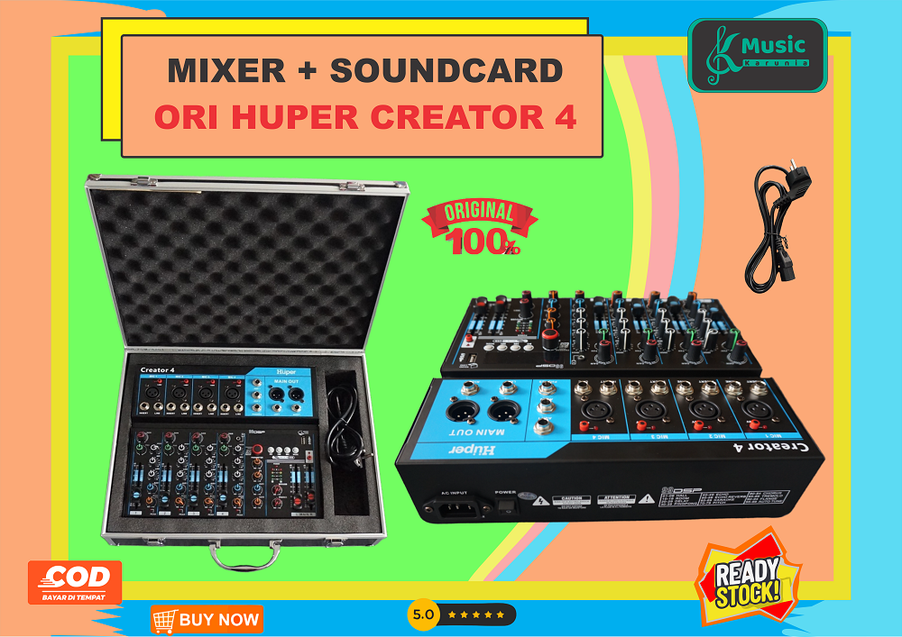 Original Mixer Huper Creator 4 ( COD ) 4 Chanel Bluetooth USB Soundcard ...