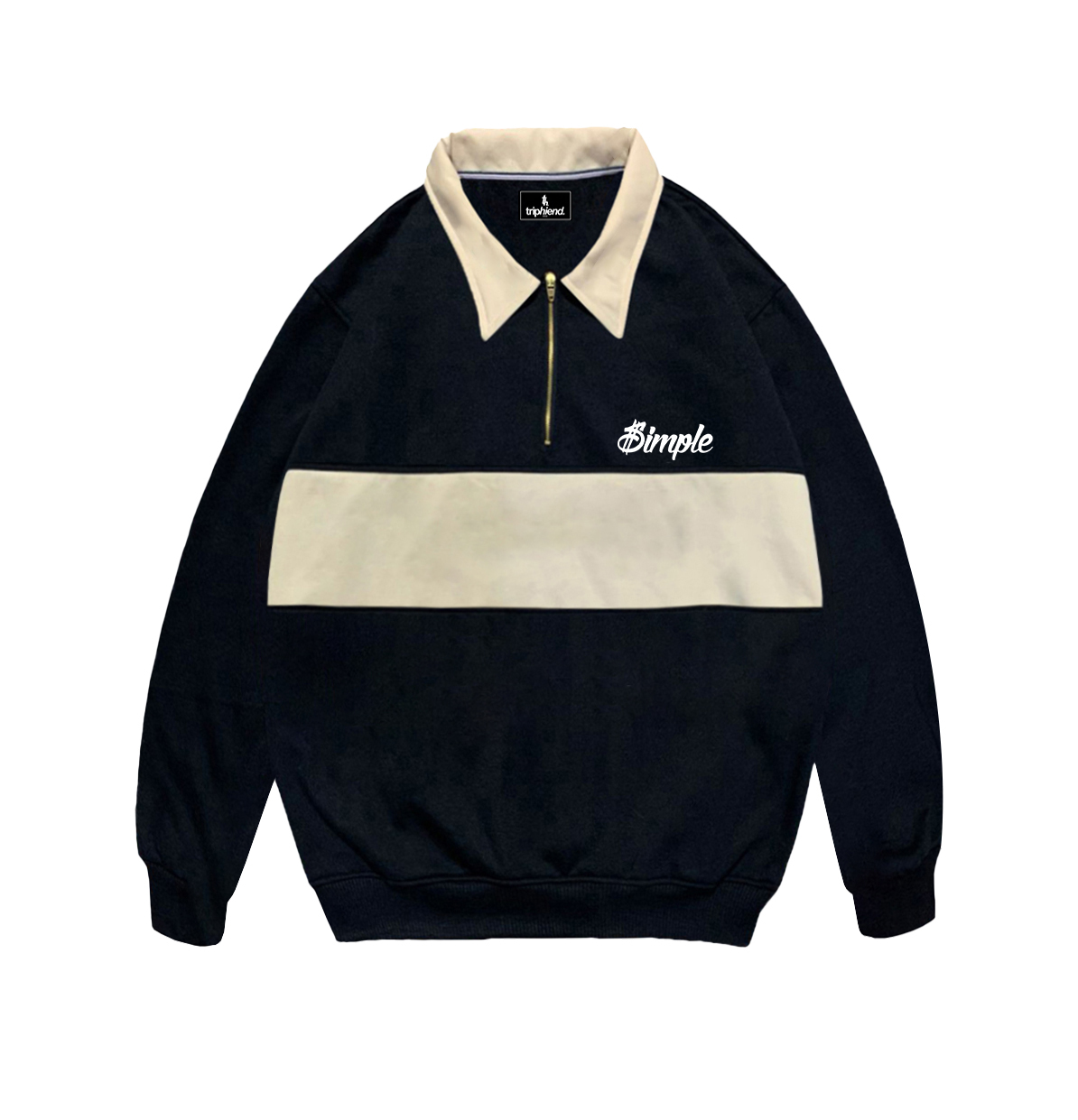 Sweater Rugby Halfzip Sweater Pria berkerah Kombinasi Simple Sweater ...