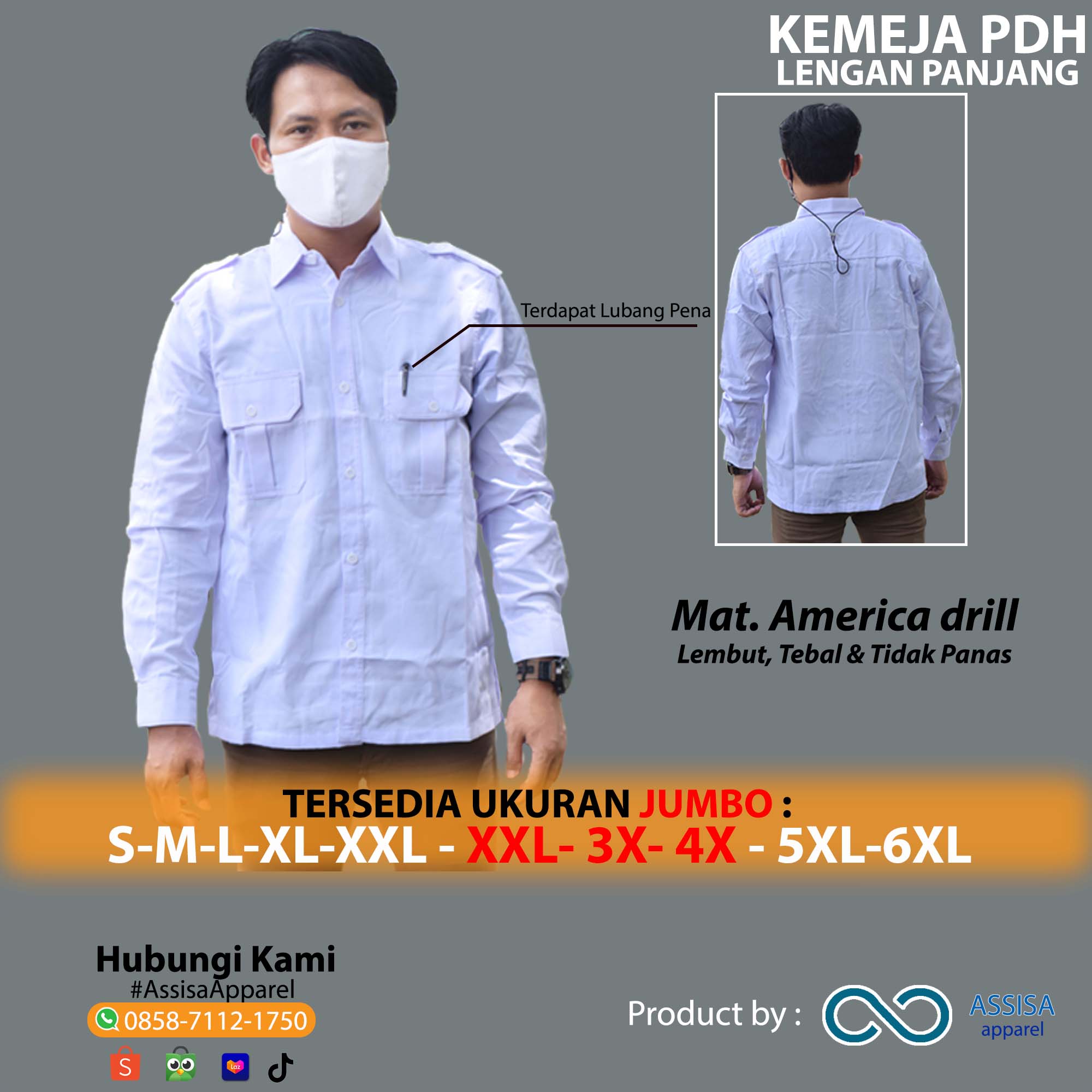 BAJU PDH PUTIH POLOS LENGAN PANJANG | KEMEJA FORMAL BAHAN AMERICA DRILL | Lazada Indonesia