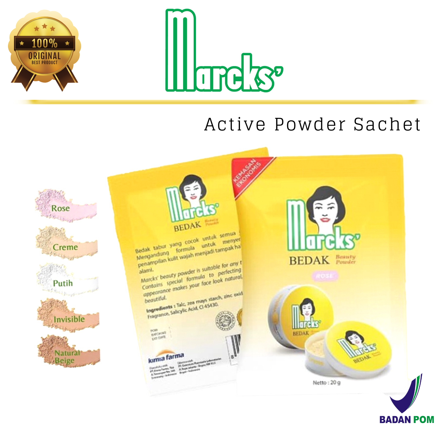 MARCKS Bedak Tabur Active Beauty Powder 20gr Sachet BPOM [ORIGINAL ...