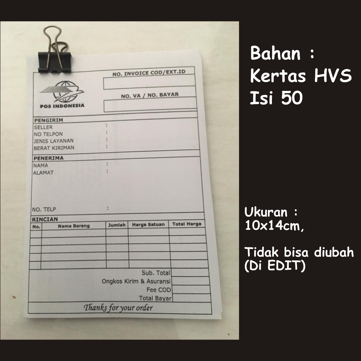 NOTA INVOICE COD POS/LABEL PENGIRIMAN COD POS/KERTAS ALAMAT/Label Nota ...