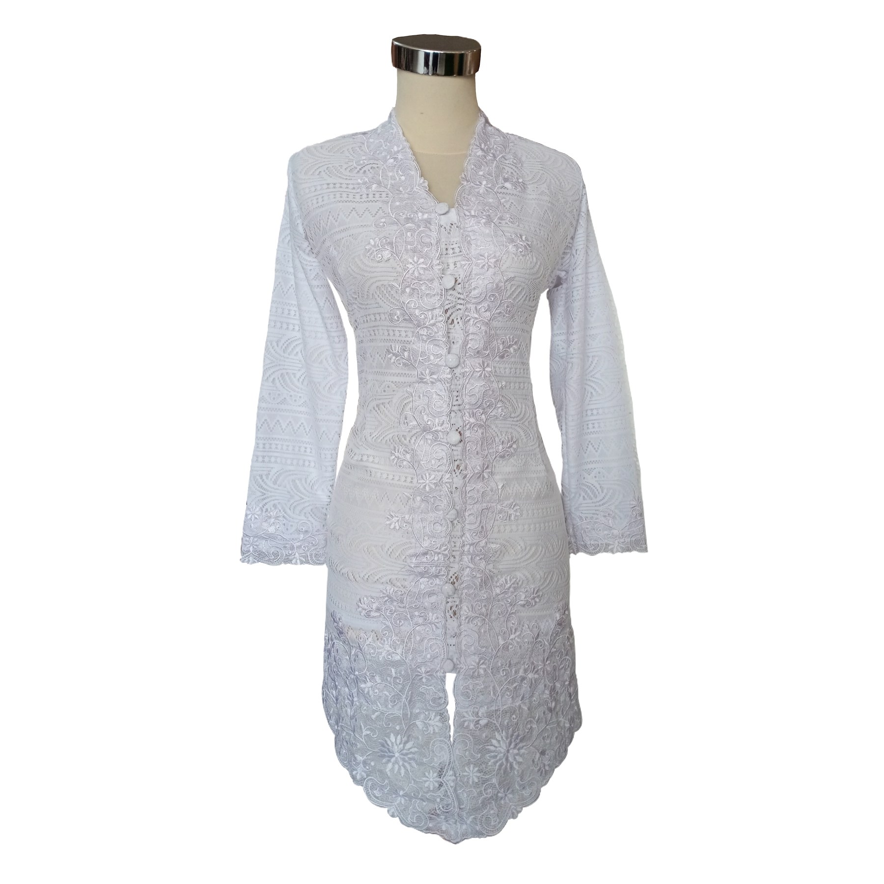 Kebaya Akad Brokat Furing Putih Panjang Bordir 810 | Lazada Indonesia