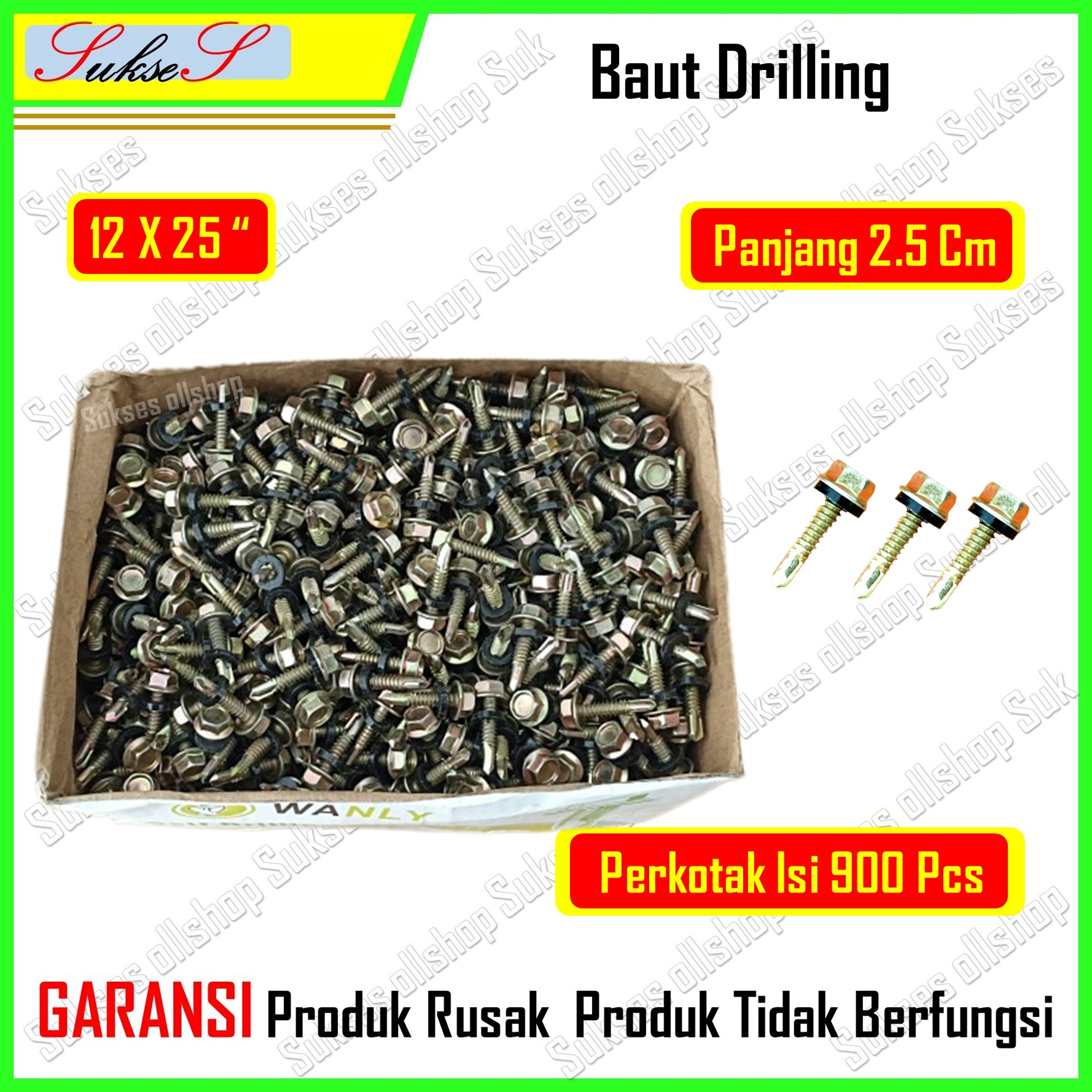 Baut Drilling Sekrup Roofing Baja Ringan 12 x 25 Panjang 2.5 Cm Harga 1 ...