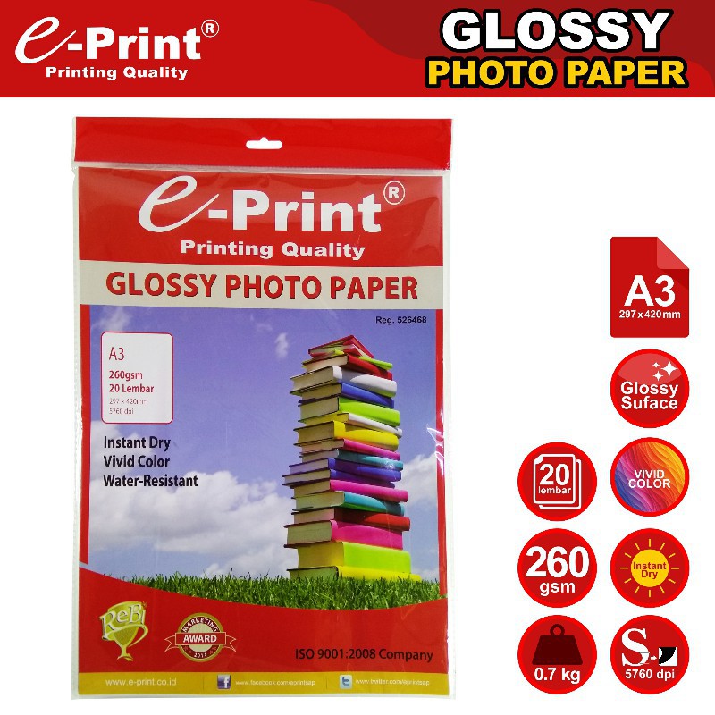 KERTAS GLOSSY PHOTO PAPER A3 E-PRINT [20 SHEET/260 GSM] / CETAK POTO ...