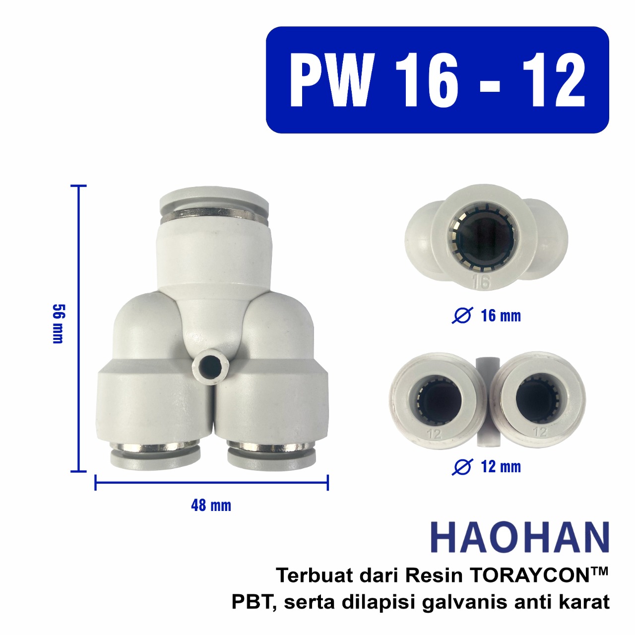 Fitting Y Pneumatic Pw 16-12 / Mpw 16-12 / Nepple Y Angin Pw 16-12 ...