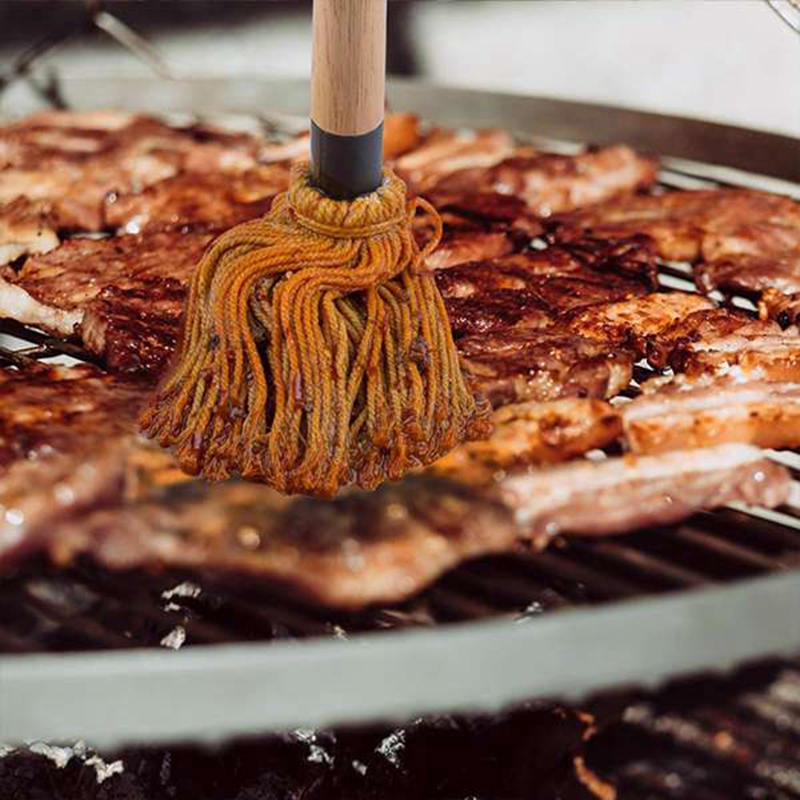 1 Pack Grill Basting Mop Wooden Long Handle with 2 Extra Replacement ...