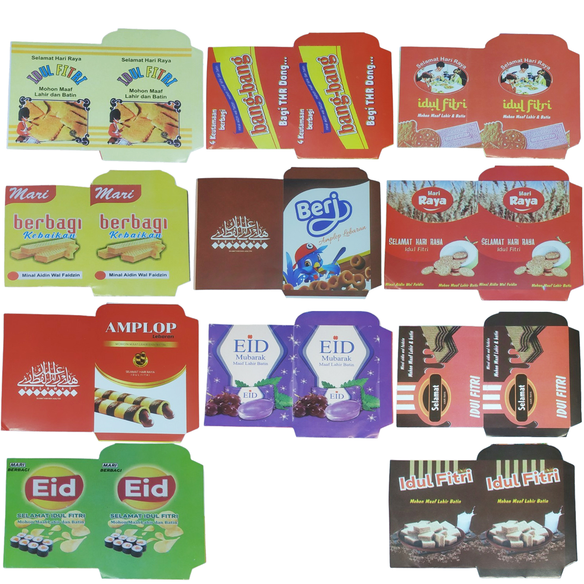 (SKR) 10 Lembar Amplop Lebaran / Angpao Idul fitri Motif Snack Makanan ...