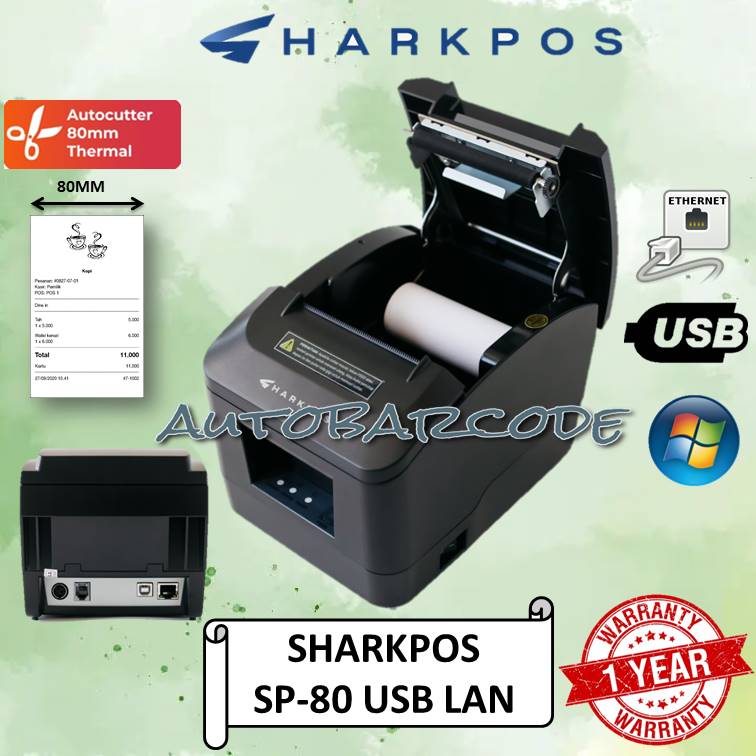 SHARKPOS SP 80UL PRINTER THERMAL 80mm USB ETHERNET PRINTER KASIR 80MM ...