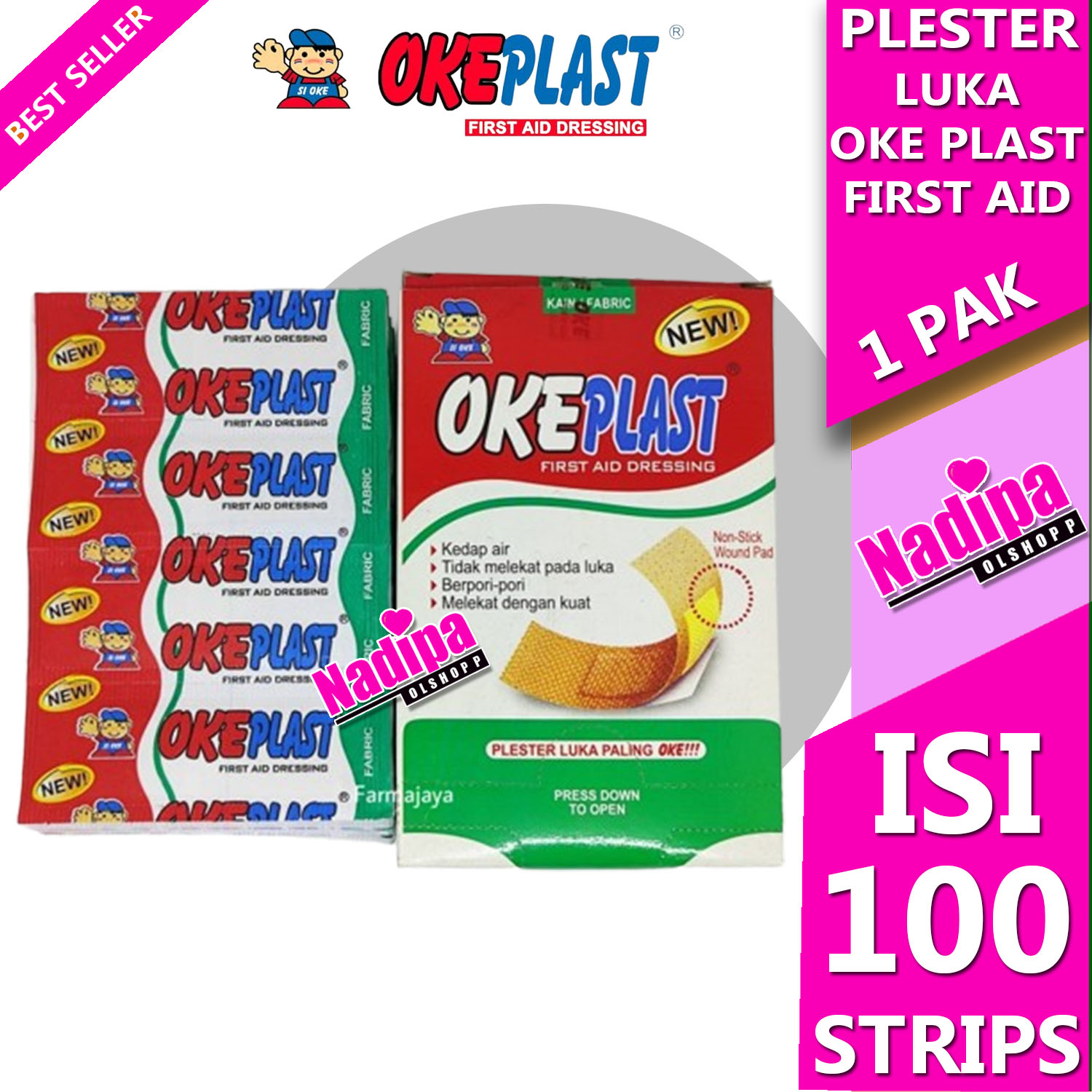 OKEPLAST PLESTER UNTUK LUKA 1 PAK ISI 100 STRIPS NADIPA OLSHOPP ...