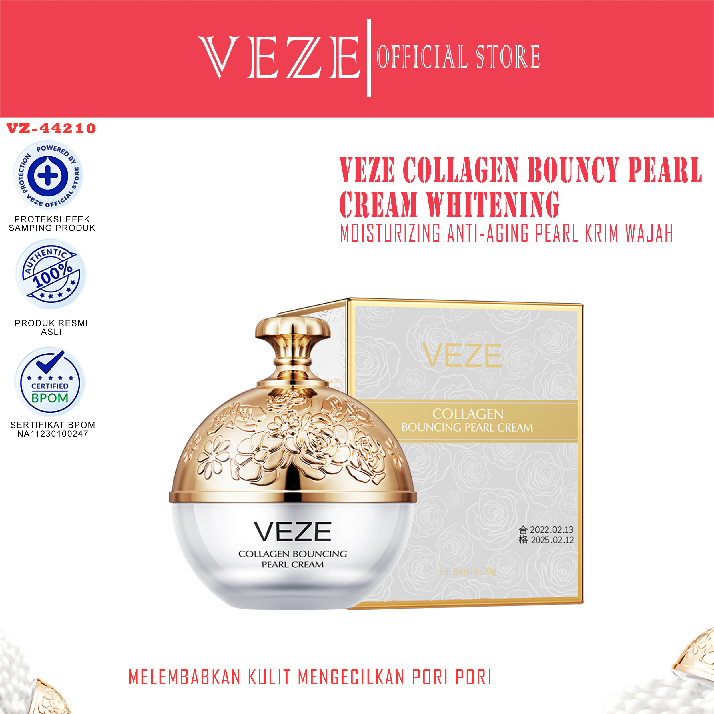 [BPOM] - VEZE Collagen Bouncy Pearl Cream Whitening Moisturizing Anti ...