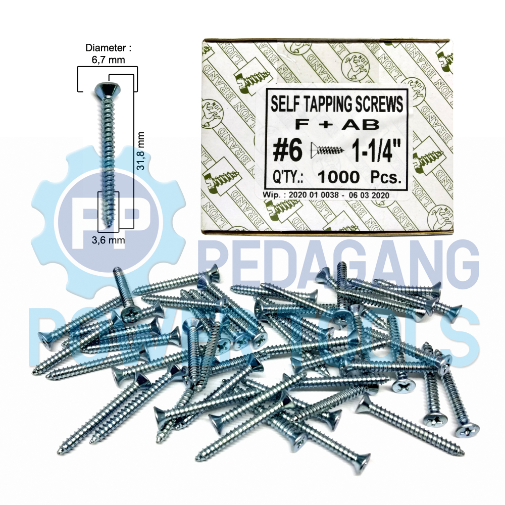 MOON LION FH 6 x 1-1/4 1 PAK 1.000 PCS SEKRUP BAUT TAPPING SKRUP KAYU ...