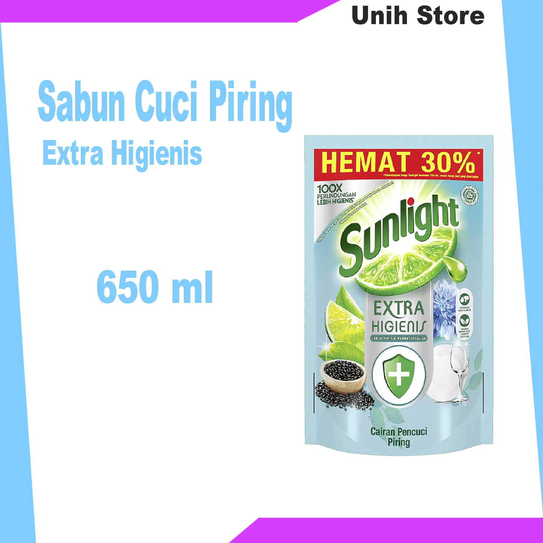 Sunlight Extra Higienis 650ml Sabun Cuci Piring - Cairan Pencuci Piring ...