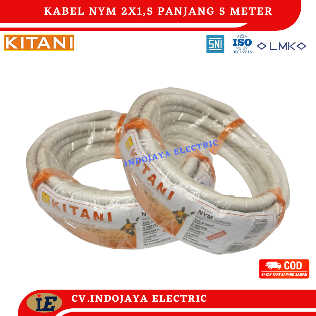Kitani kabel NYM 2X1,5 panjang kabel 50 meter kabel listrik kawat isi 2 ...