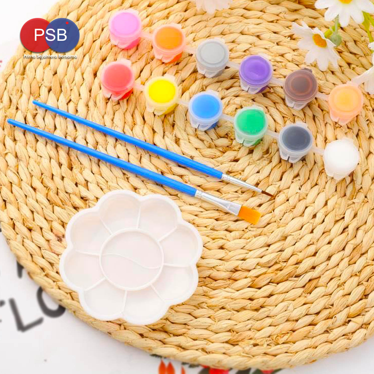 Cat Akrilik set 12 warna 2 kuas + palet lukis plastik / Paket Melukis ...