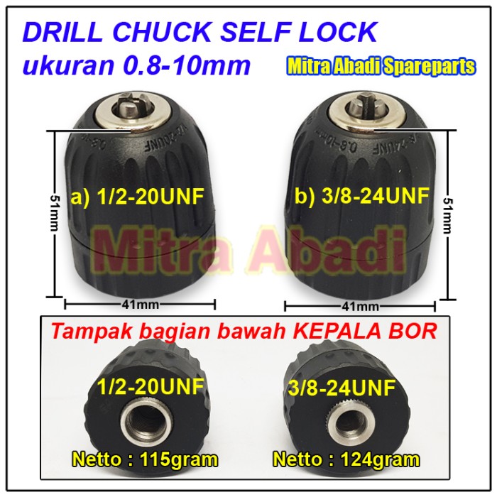 DRILL CHUCK Kepala Bor ukuran 0,8-10mm SELF LOCK - 1I2 20UNF | Lazada ...