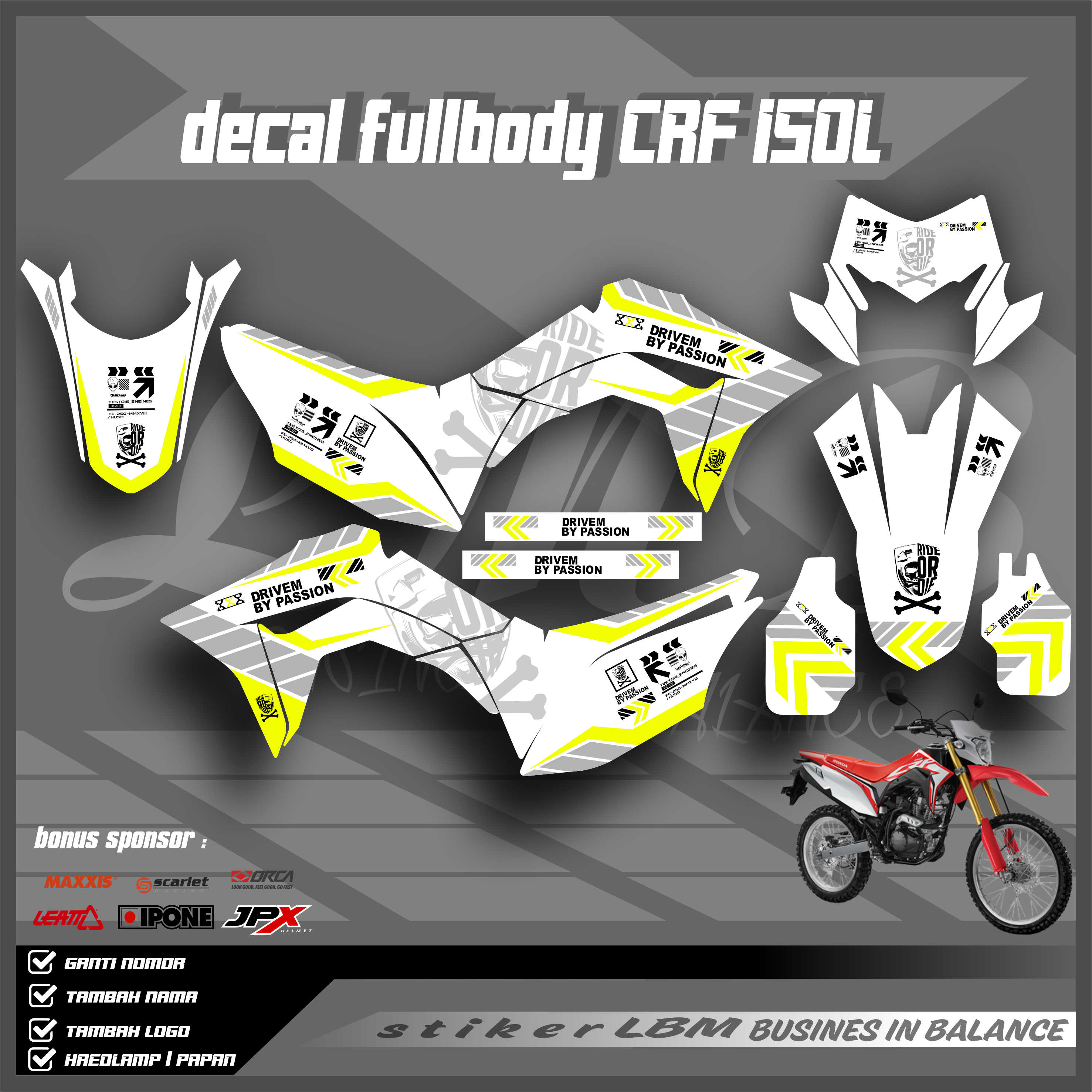 CUSTOM DECALS CRF KLX, DTX , WR, Supermoto/Motocross // LBMRACING ...