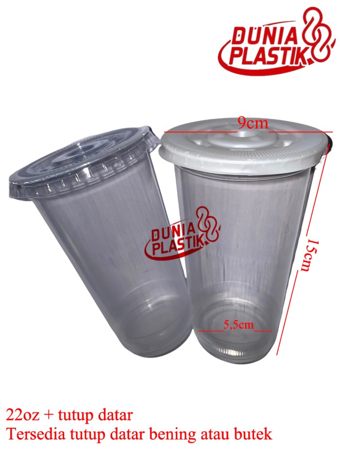 isi50pcs 22oz PUSPAN + TUTUP DATAR bening butek cup besar tinggi unik ...