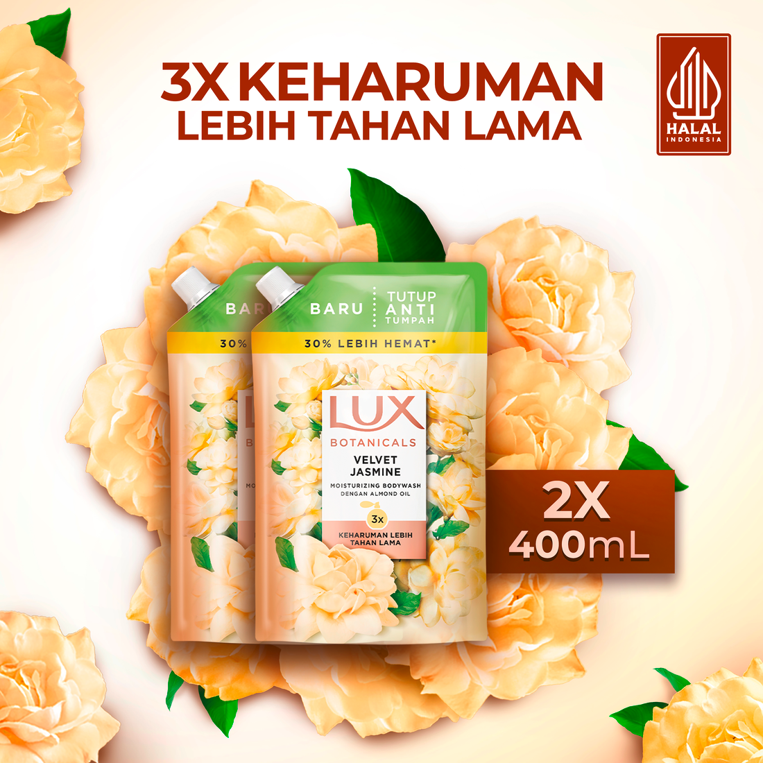 Lux Botanicals Sabun Mandi Cair Refill Body Wash Velvet Jasmine With Vitamin C 400 mL x2 ...