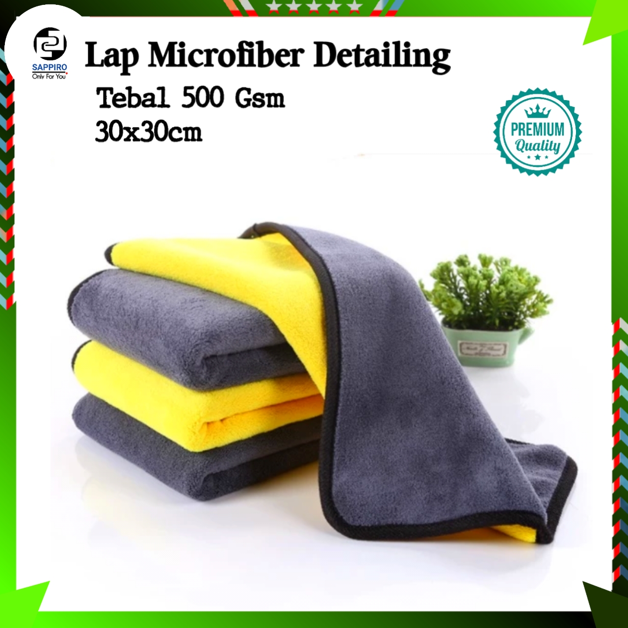 Kain Lap Microfiber Mobil Motor 30x30 cm Detailing 2 Warna Kuning Abu ...