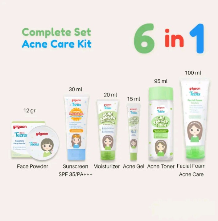 PROMO..!!!! PIGEON TEENS PAKET LENGKAP - COMPLET SET ACNE CARE KIT 6 in ...