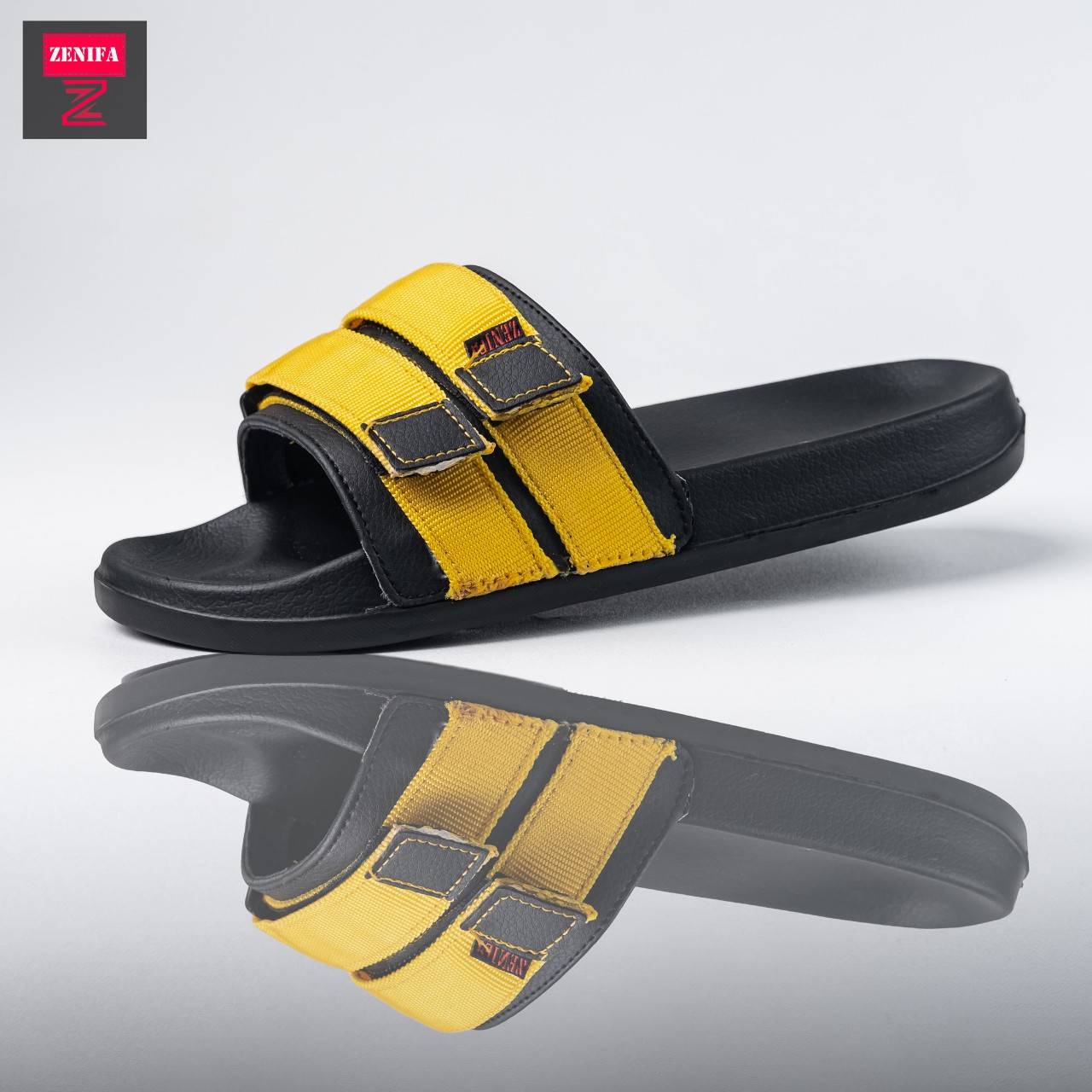 Sandal slide pria merah kuning hijau Zenifa stripes clasical strap ...