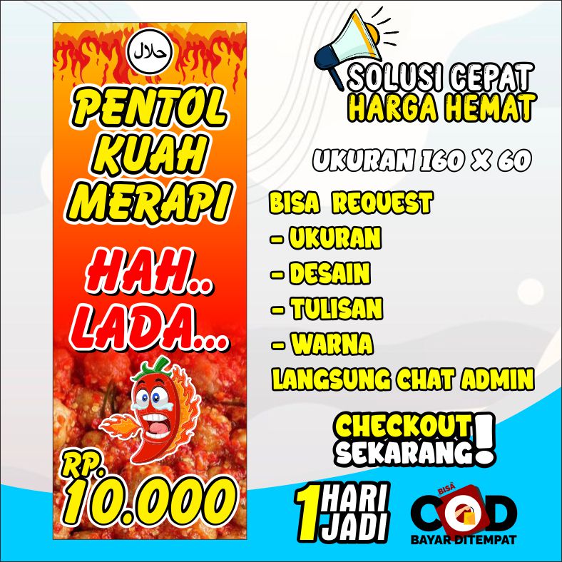 Spanduk/Banner Bakso Pentol Murah Free Ubah Nama Tulisan Dll | Lazada ...