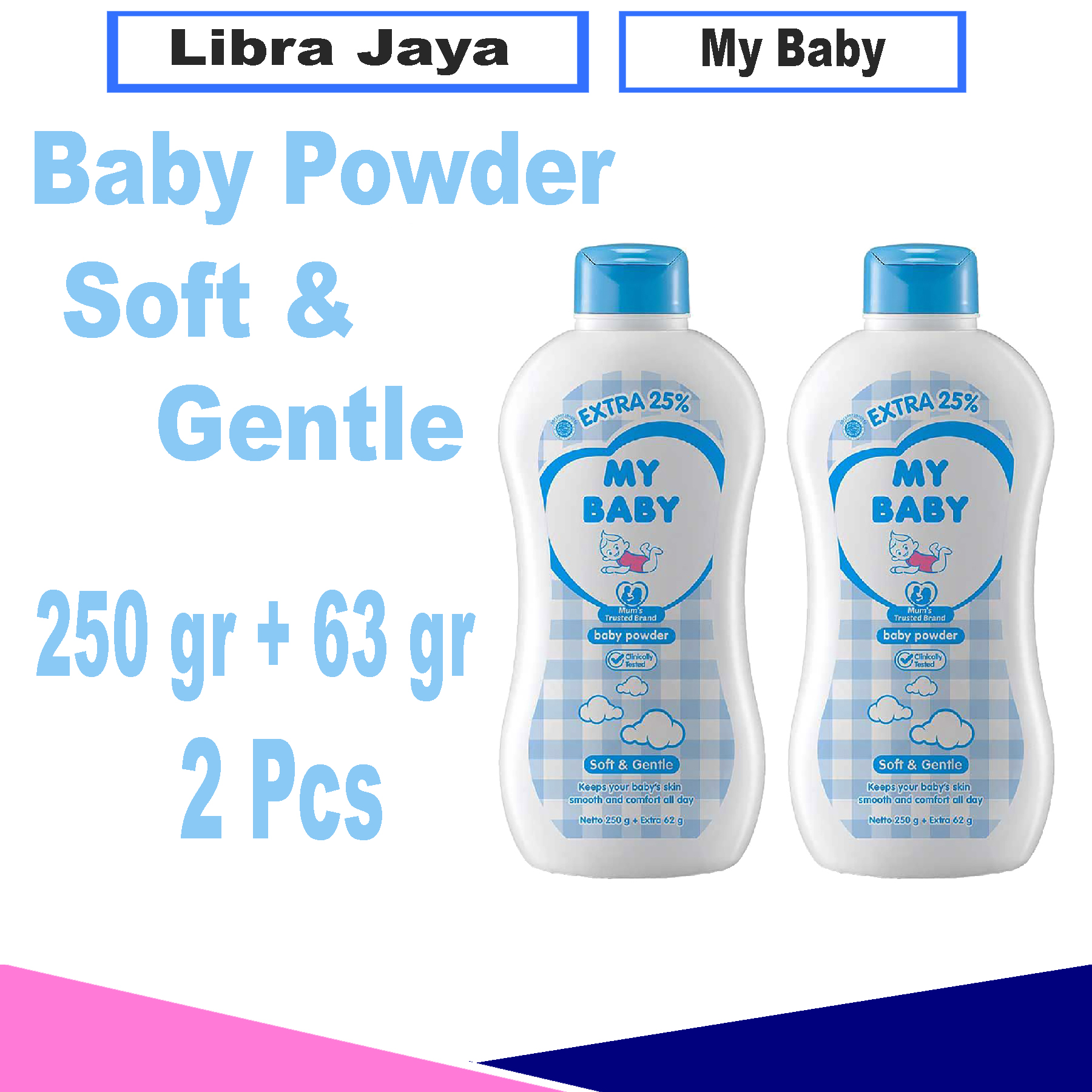 My Baby Powder Soft & Gentle 250 gram Extra 63 gram x 2 Pcs - Bedak ...
