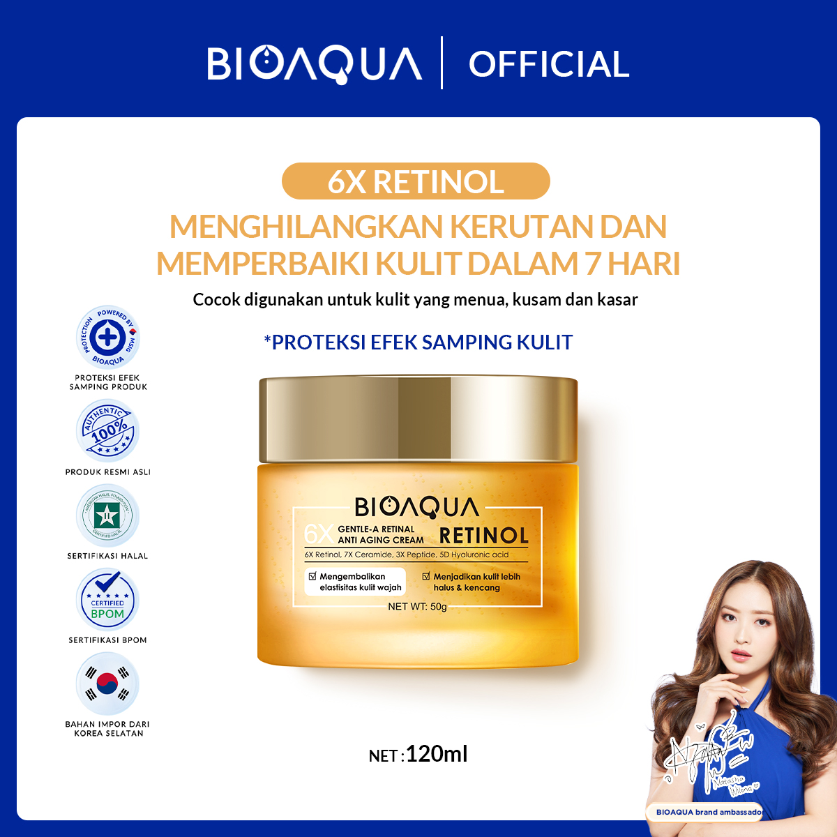 BIOAQUA 6X Gentle-A Retinol Cream Anti Aging Pelembab Wajah 50g ...