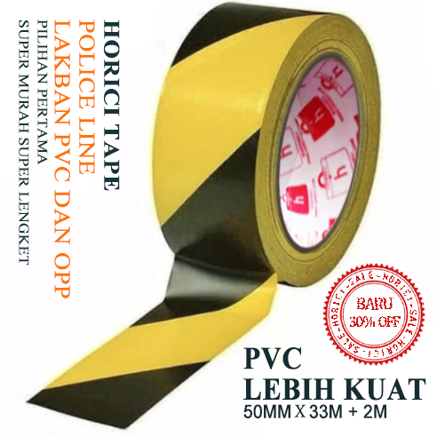 Warning tape merek Horici/OPP PVC Police Line tape Barricade tape 45mm X 30m+2m Marking Floor ...