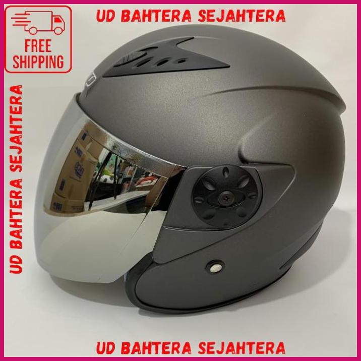 Helm Vision 2 Abu Abu Doff Polos Solid - Kaca Iridium Silver Rainbow ...