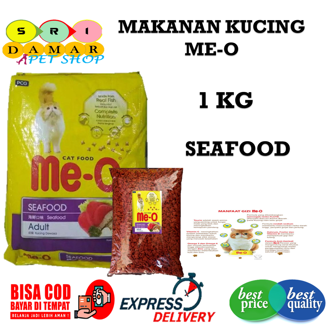 Makanan Kucing Meo Seafood Kemasan 1 kg Me-o seafood Me o repack ...