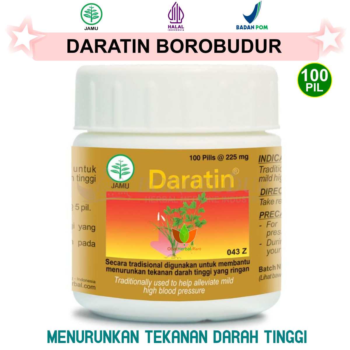 BOROBUDUR DARATIN 100 PIL JAMU OBAT HERBAL PENURUN DARAH TINGGI ...
