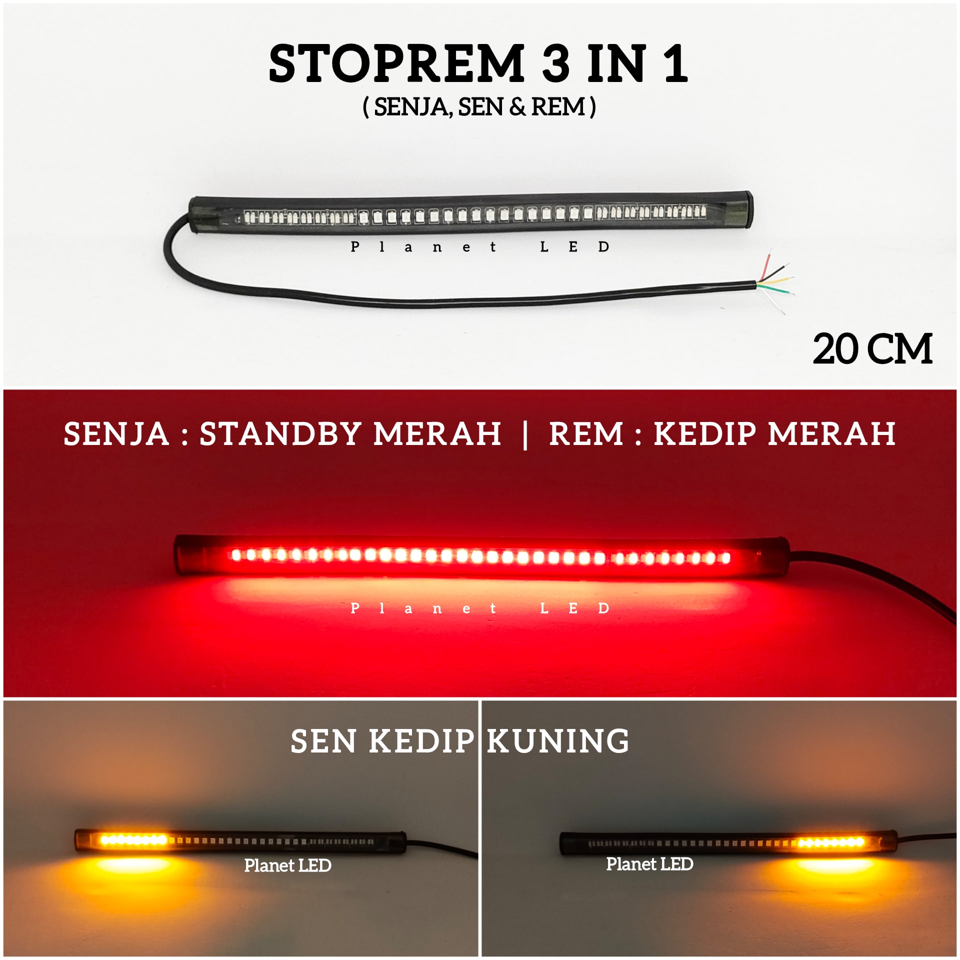 Lampu LED STOP REM Strip 3 in1 Senja Sen Stoprem 20cm Fleksibel DRL ...