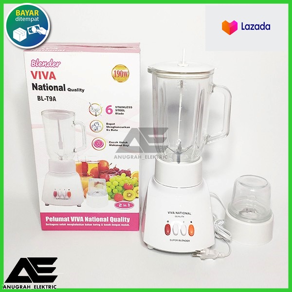 Blender omega/Viva National BL-T9A Blender Juice Glass Jar Kaca 2 In 1 Low Watt Grinder 6 Mata ...