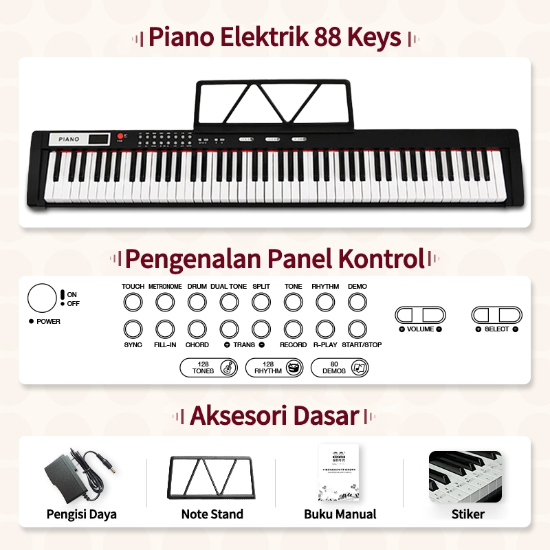 Benston Music- Keyboard Elektrik 88 Tuts Portabel Untuk Pemula Dewasa ...