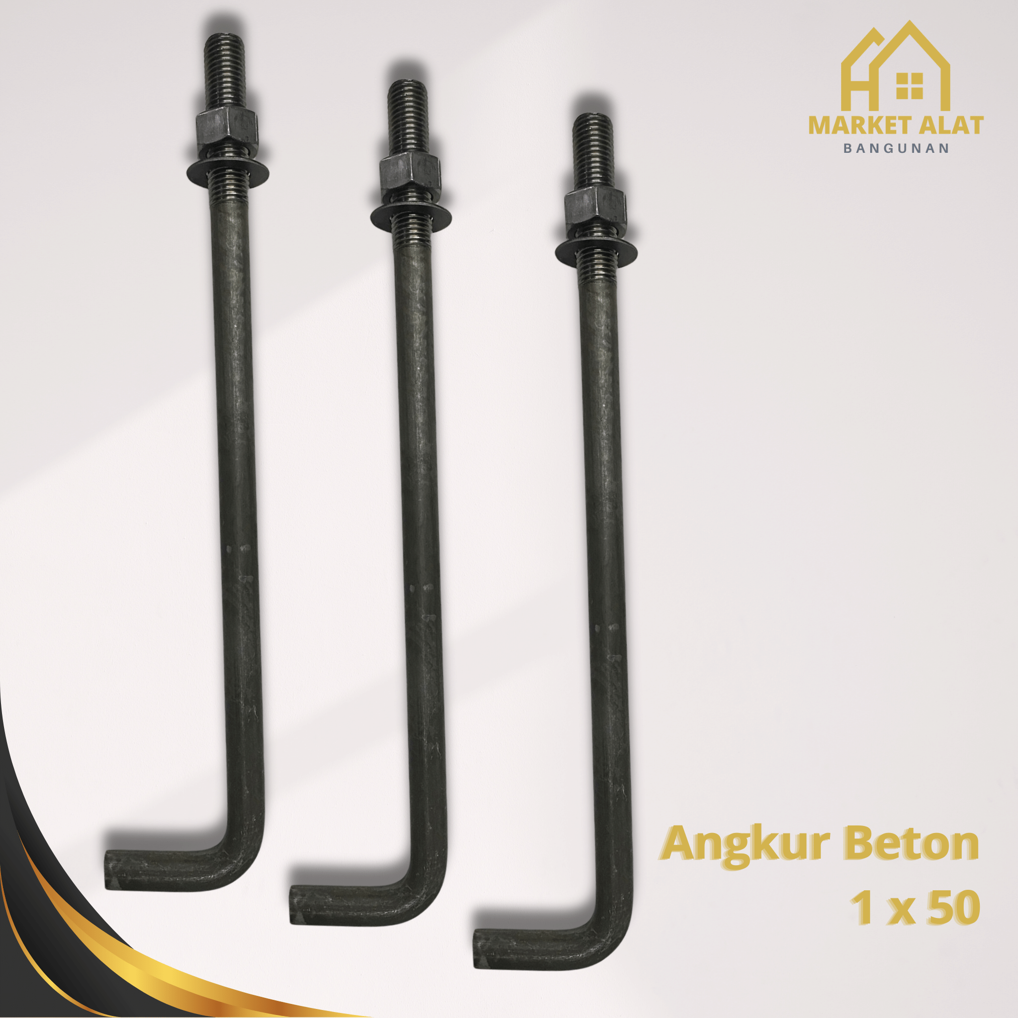 Baut Angkur L Hitam 1" x 50 cm (25 mm x 50 cm) + Mur + Ring / Baut Mur ...